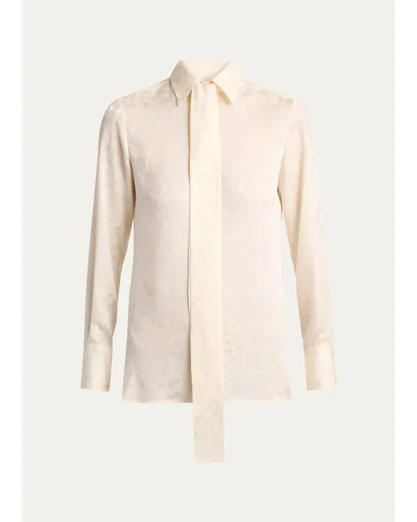 Kiton Neck-tie Silk Jacquard Button-down Blouse - Ivory