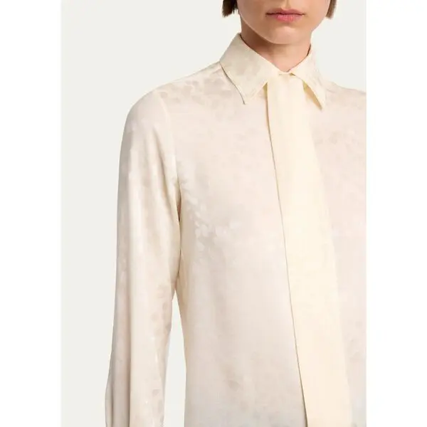 Kiton Neck-tie Silk Jacquard Button-down Blouse