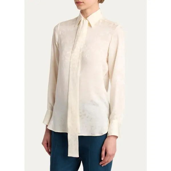 Kiton Neck-tie Silk Jacquard Button-down Blouse