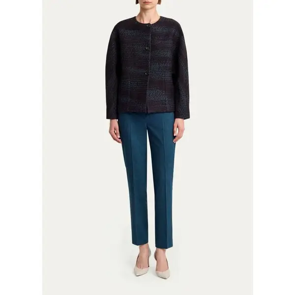 Kiton Wool-blend Tweed Collarless Jacket