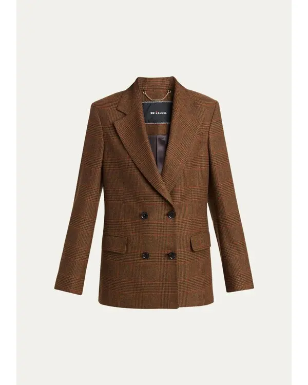 Kiton Prince Of Wales Check Cashmere Double-breasted Jacket