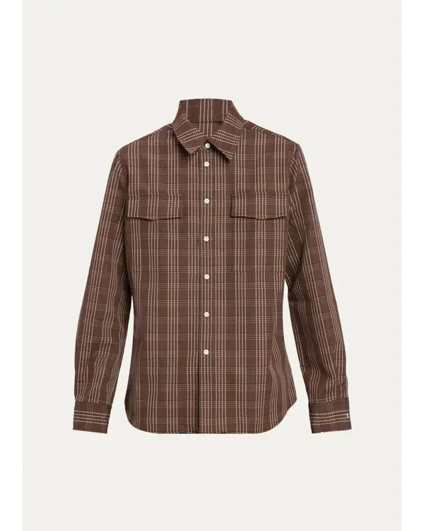 AMI Paris Plaid Wool Flannel Button-front Shirt - Brown