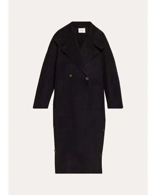 LISA YANG Double Shawl Wool-cashmere Buttoned Hem Long Coat