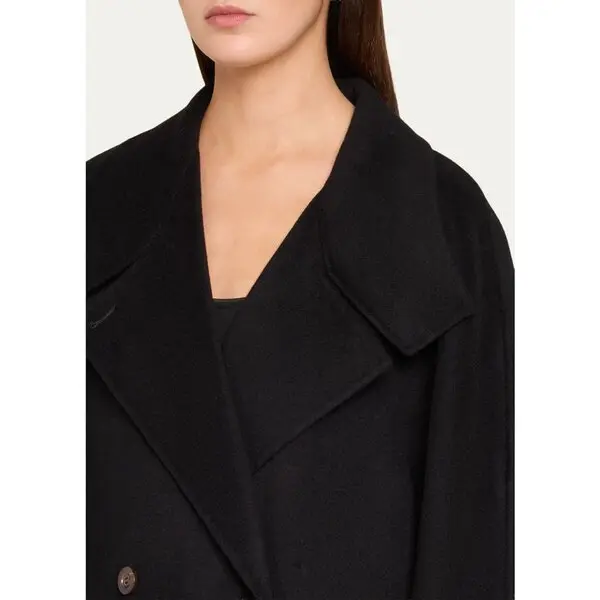 LISA YANG Double Shawl Wool-cashmere Buttoned Hem Long Coat