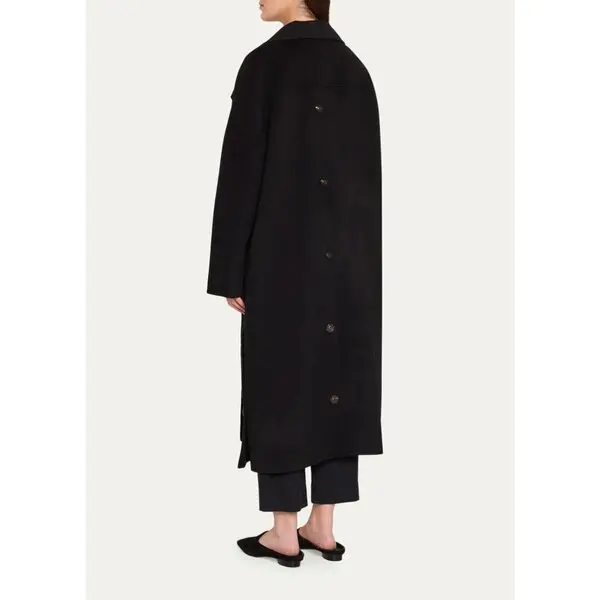 LISA YANG Double Shawl Wool-cashmere Buttoned Hem Long Coat