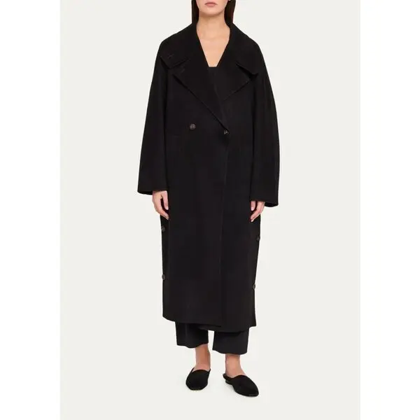 LISA YANG Double Shawl Wool-cashmere Buttoned Hem Long Coat