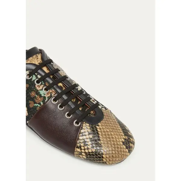 Dries Van Noten Floral Jacquard & Snakeskin Embossed Leather Low-top Sneakers