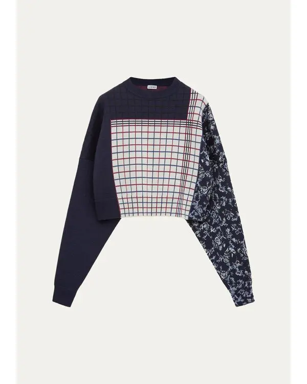 Loewe Patchwork Check Wool-blend Crop Sweater