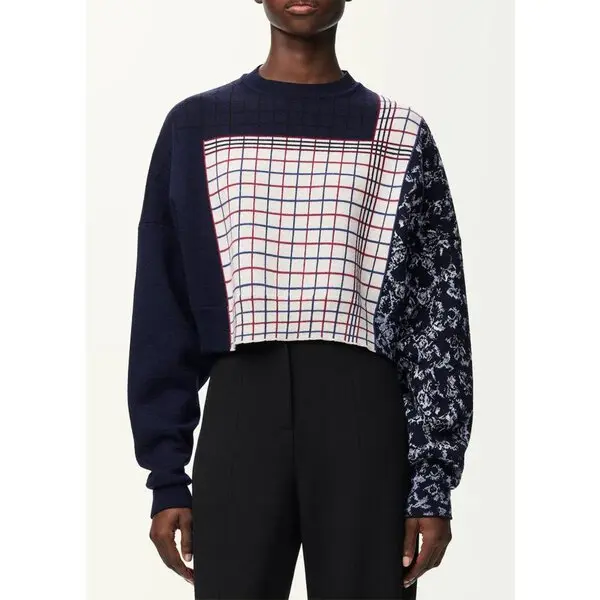 Loewe Patchwork Check Wool-blend Crop Sweater