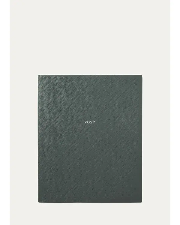 Smythson Portobello 2027 Weekly Vertical Journal In Panama Leather - Green