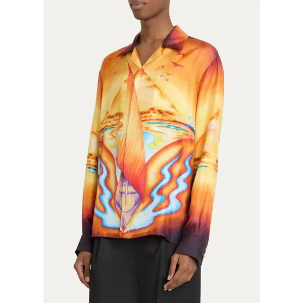 Casablanca Printed Silk Camp Shirt