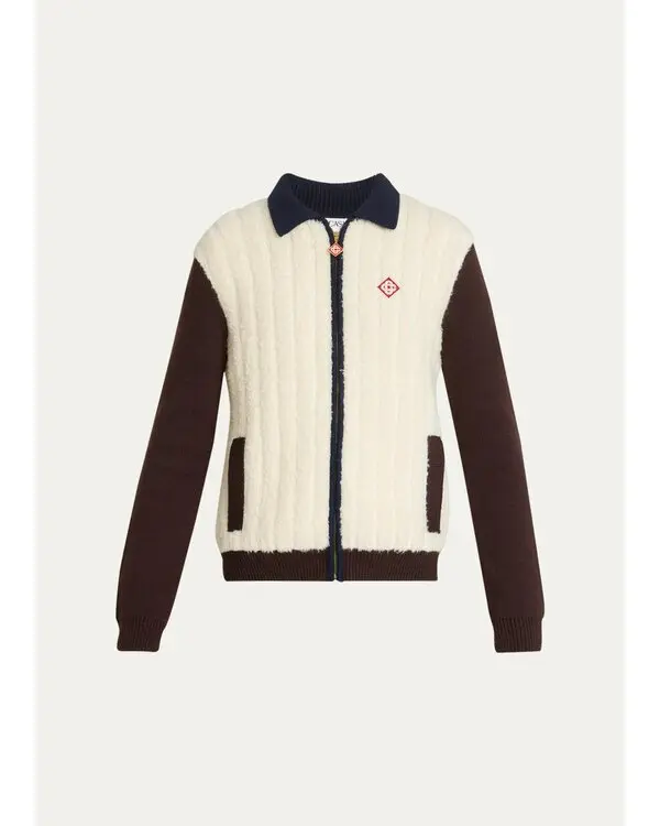 Casablanca Ribbed Fleece And Wool Hybrid Full-zip Jacket
