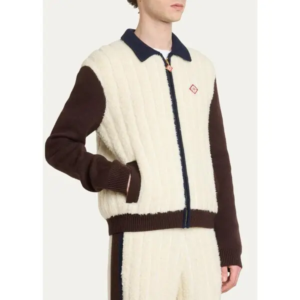 Casablanca Ribbed Fleece And Wool Hybrid Full-zip Jacket