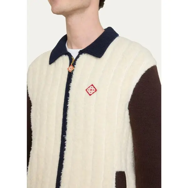 Casablanca Ribbed Fleece And Wool Hybrid Full-zip Jacket