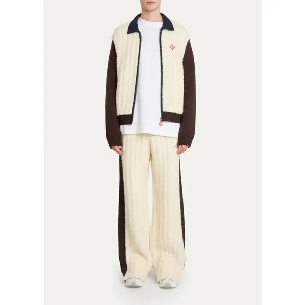 Casablanca Ribbed Fleece And Wool Hybrid Full-zip Jacket