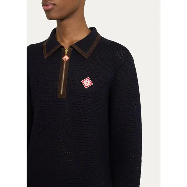 Casablanca Waffle-knit Wool Half-zip Sweater