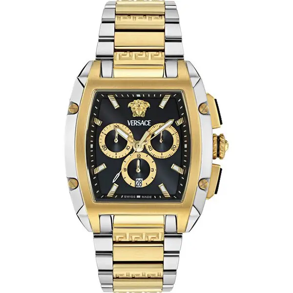 Versace Dominus Chronograph Tonneau Two-tone Bracelet Watch