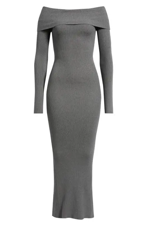 Princess Polly Phylis Off The Shoulder Ribbed Maxi Dress - Slate
