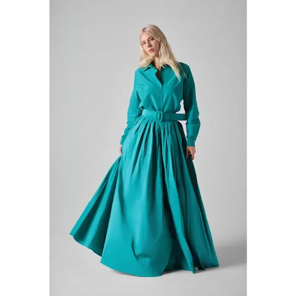 LE FAFO Taffeta Shirt & Skirt Suit - Turquoise