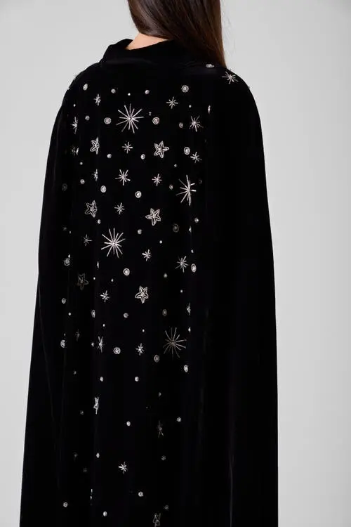 LE FAFO Star Velvet Embellished Cape - Black