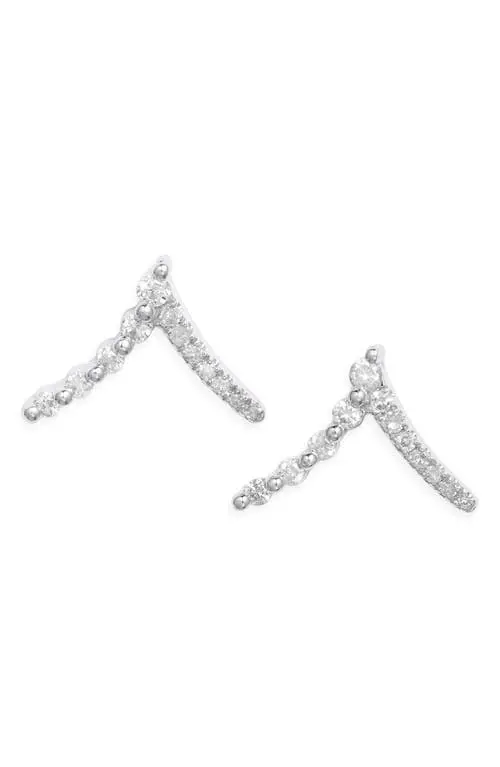 Meira T 14k Gold Diamond Chevron Stud Earrings - White