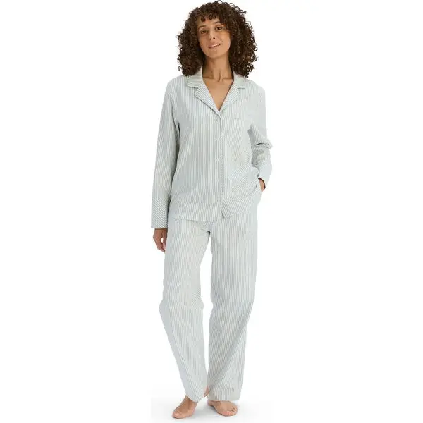 CHRISTY Ticking Stripe Luxury Cotton Pajamas - Blue