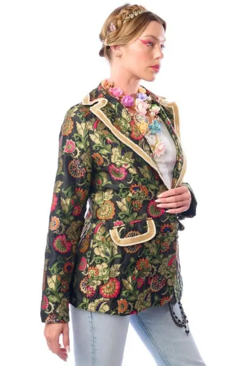 ARATTA Renaissance Silk Jacquard Blazer - Black
