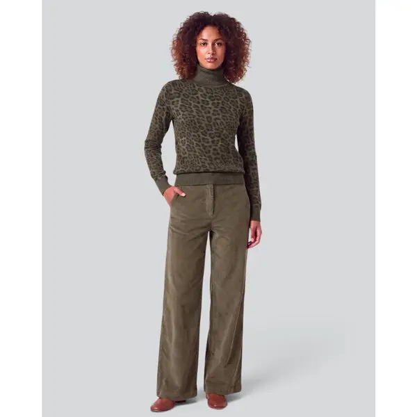 LORDS OF HARLECH Merino Silk Cashmere Turtleneck Sweater - Leopard Sage