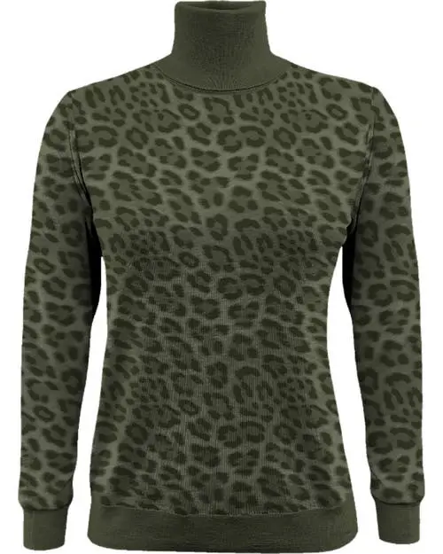 LORDS OF HARLECH Merino Silk Cashmere Turtleneck Sweater - Leopard Sage