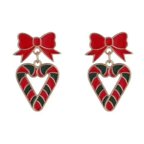 HALLMARK Candy Cane Heart And Bow Earrings