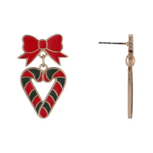 HALLMARK Candy Cane Heart And Bow Earrings
