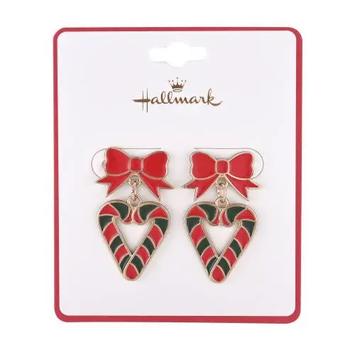 HALLMARK Candy Cane Heart And Bow Earrings
