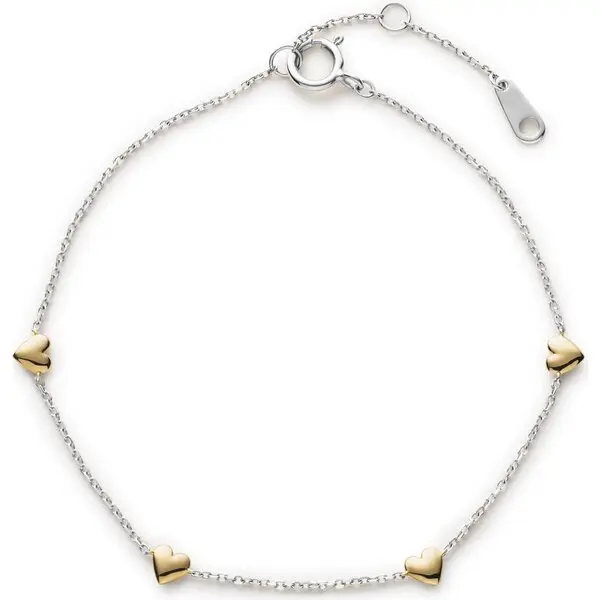 ANA LUISA Solid Yellow Gold Heart Station Bracelet - Two Tone