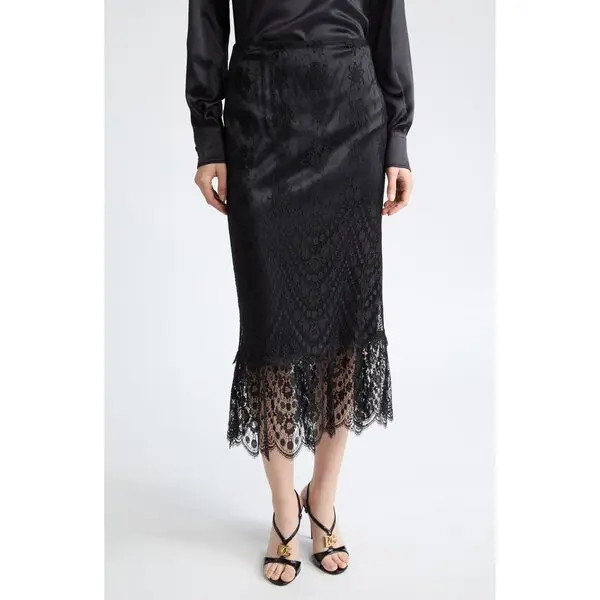 Dolce & Gabbana Lace Trumpet Skirt - Black