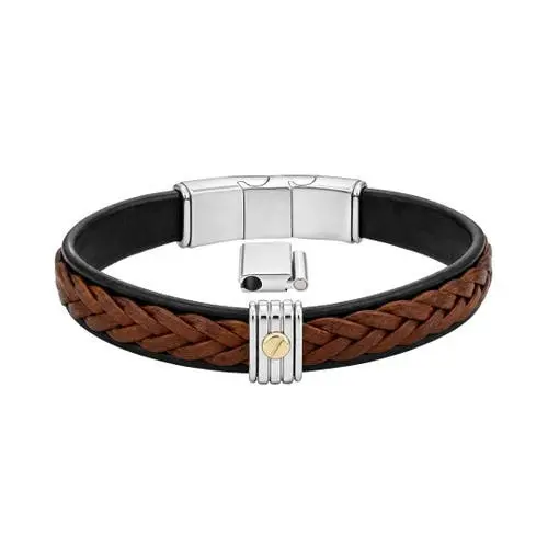 LINK UP Braid On Leather Band & Gold Vermaile Detail Bracelet - Brown/black