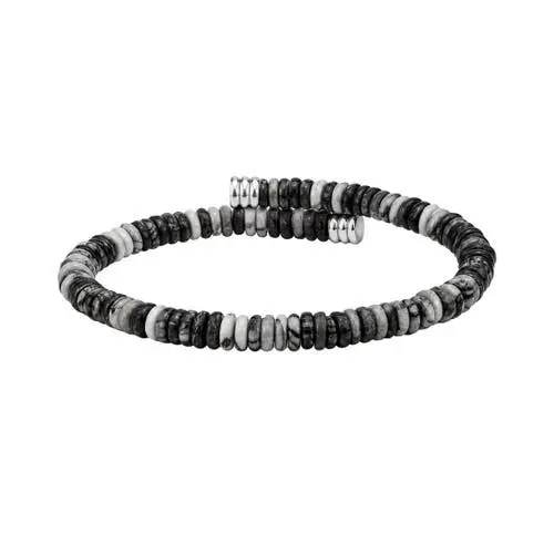 LINK UP Semi-precious Disc Beaded Flex Bracelet - Black/grey
