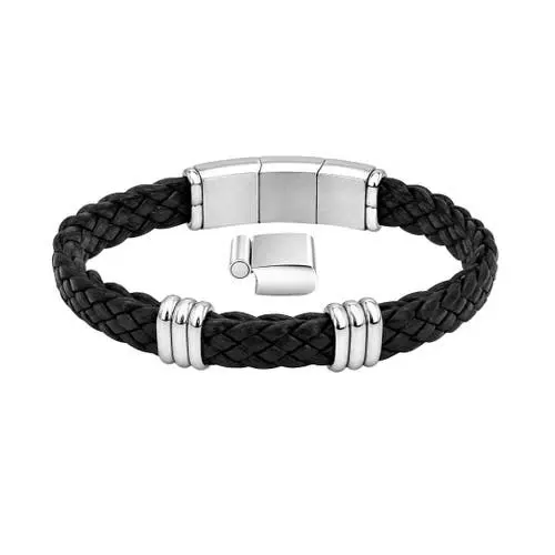 LINK UP Woven Leather With Double Stainless Steel Accents - Black