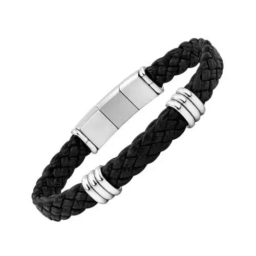 LINK UP Woven Leather With Double Stainless Steel Accents - Black