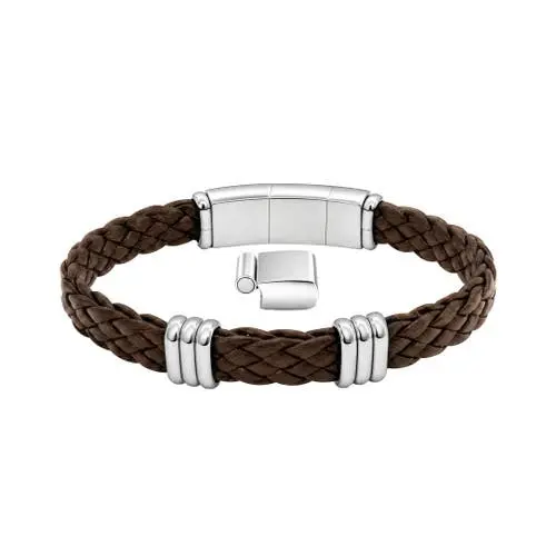 LINK UP Woven Leather With Double Stainless Steel Accents - Brown