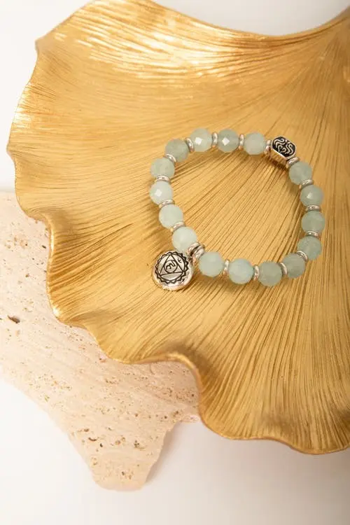 SEVEN SAINTS Throat Chakra Aquamarine Activation Stretch Bracelet