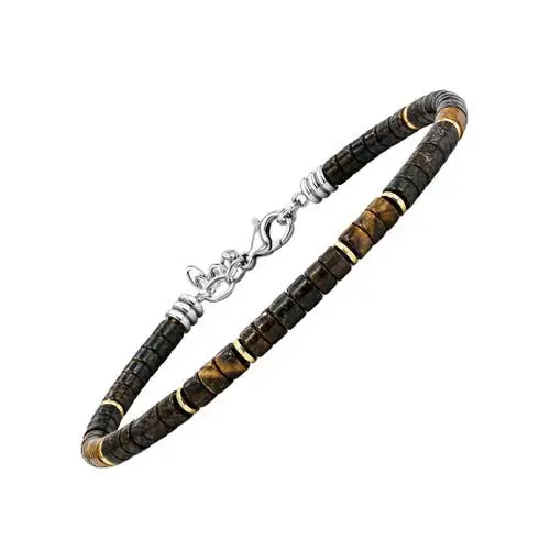 LINK UP Semi-precious Discs & Gold-tone Beaded Bracelet - Bronze/brown