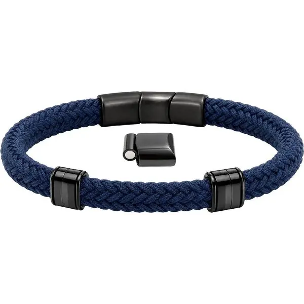LINK UP Braided Nylon Double Steel Bracelet - Navy