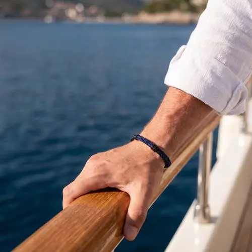 LINK UP Braided Nylon Double Steel Bracelet - Navy