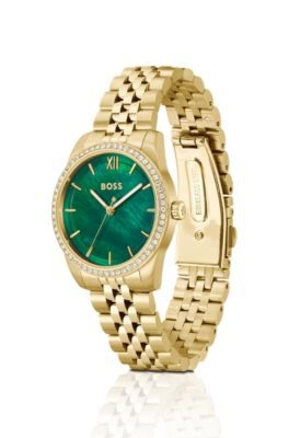 BOSS Graceful Green-dial Watch With Crystal-set Bezel