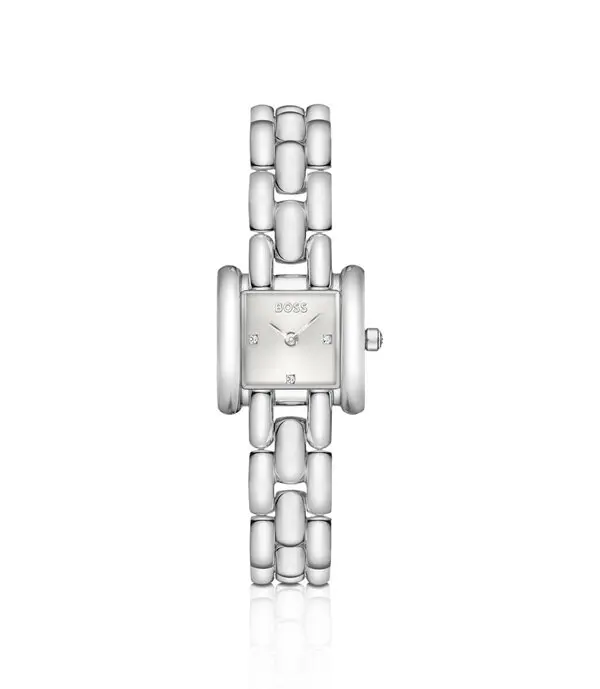 BOSS Violet Square Stainless-steel Watch With Sculptural Bracelet