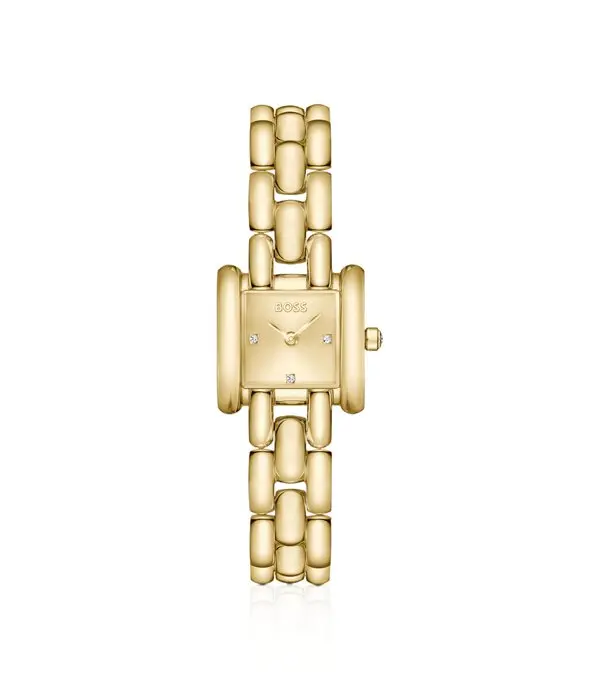 BOSS Violet Square Gold-tone Watch With Sculptural Bracelet