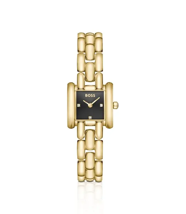 BOSS Violet Square Watch With Black Dial And Sculptural Bracelet
