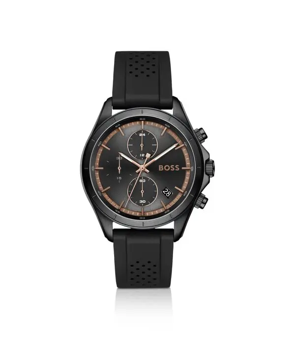BOSS Letic Black-plated Watch With Perforated Silicone Strap