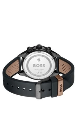 BOSS Letic Black-plated Watch With Perforated Silicone Strap