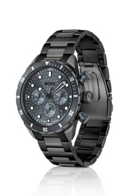 BOSS Chronomatix Black-plated Watch With Monogram-textured Dial